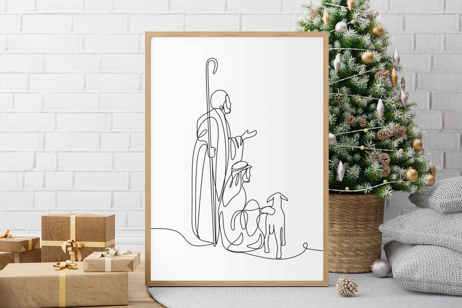 Christian One Line Art Christian Christmas Art Church Nursery Decor ...
