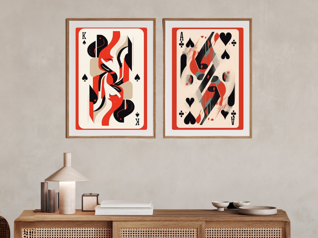 Red Abstract Playing Card Wall Art Print Set of 2 Poker Art Decor ...