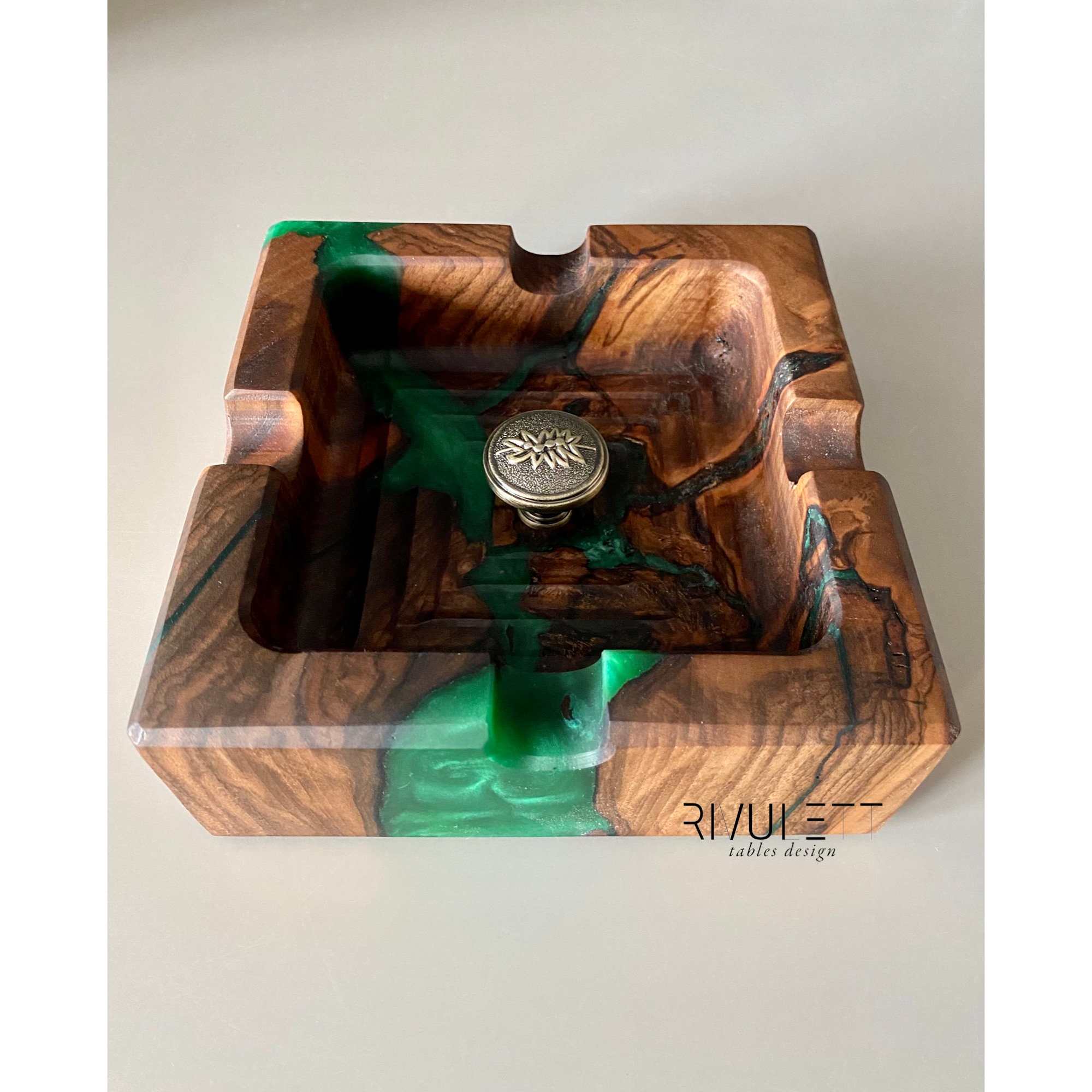 Handmade Walnut Wood and Green Epoxy Resin Cigar Tray | Premium Cigar ...