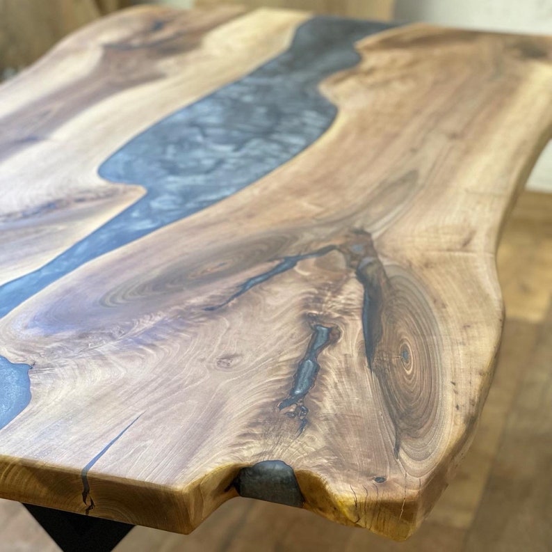 Live Edge River Dining Table Walnut Wood With Graphite Pearl Epoxy ...