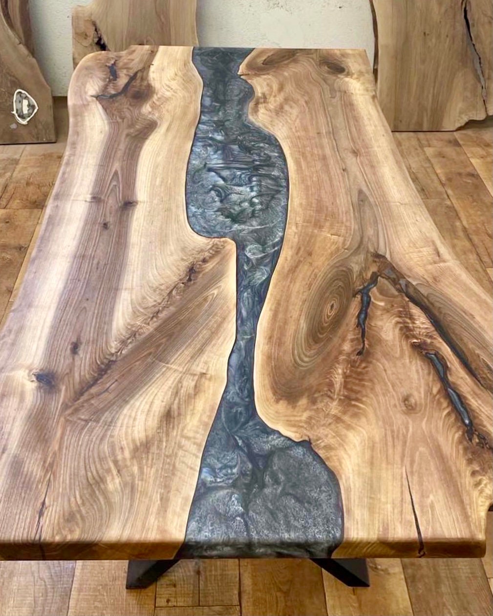 Live Edge River Dining Table Walnut Wood With Graphite Pearl Epoxy ...