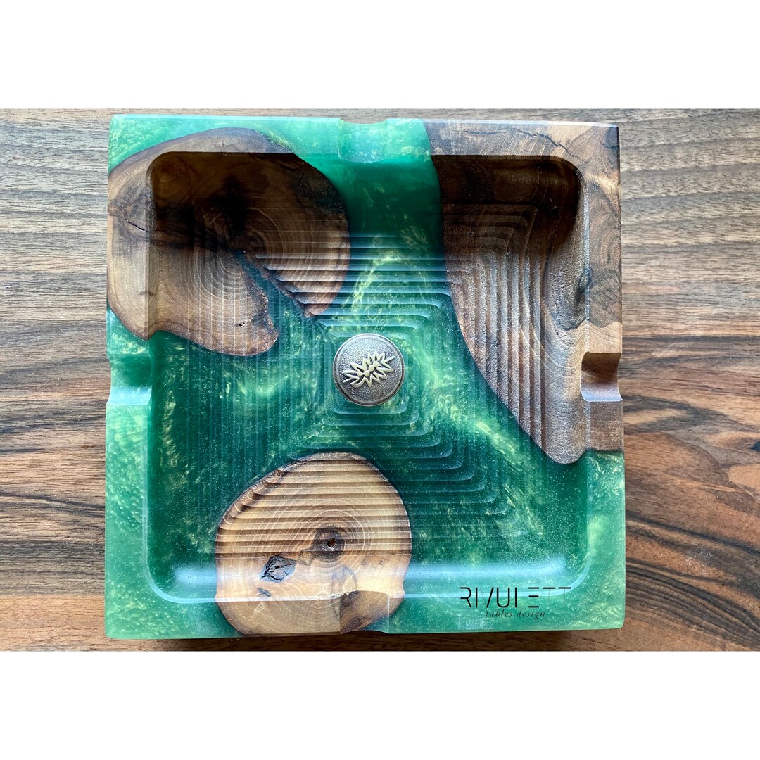 Handmade Walnut Wood and Epoxy Resin Cigar Tray Premium Cigar Holder ...