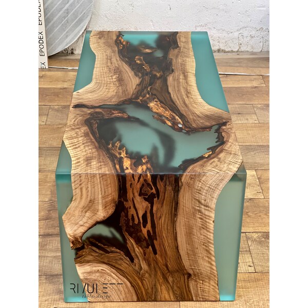 Waterfall Wood and Epoxy Table - Etsy