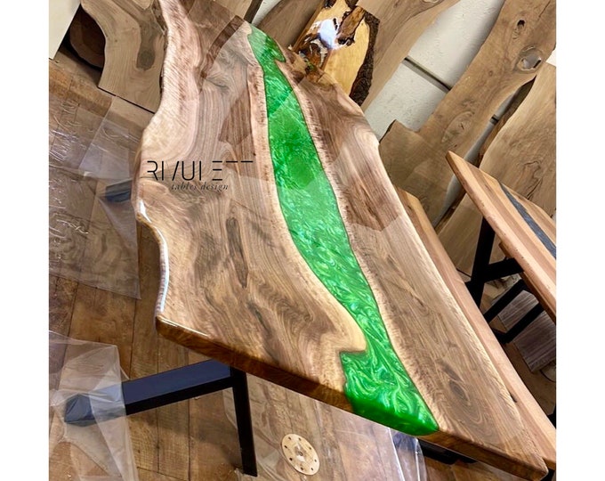 Live Edge Walnut Dining Table With Green Epoxy River (94x40) - Etsy
