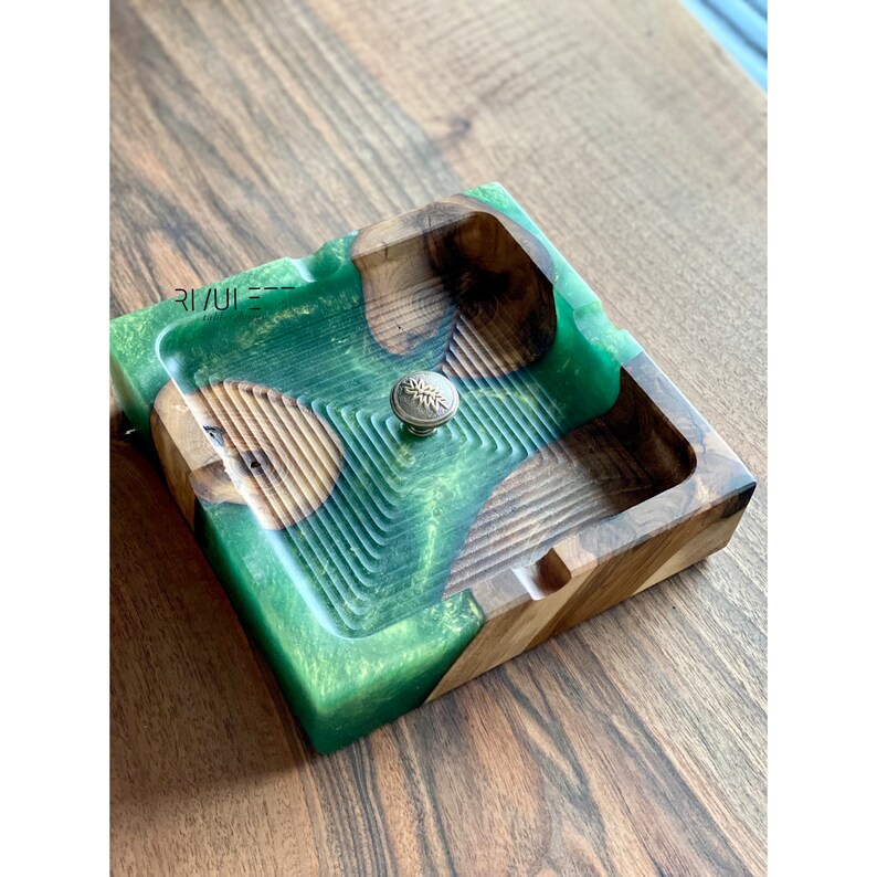 Handmade Walnut Wood and Epoxy Resin Cigar Tray | Premium Cigar Holder ...