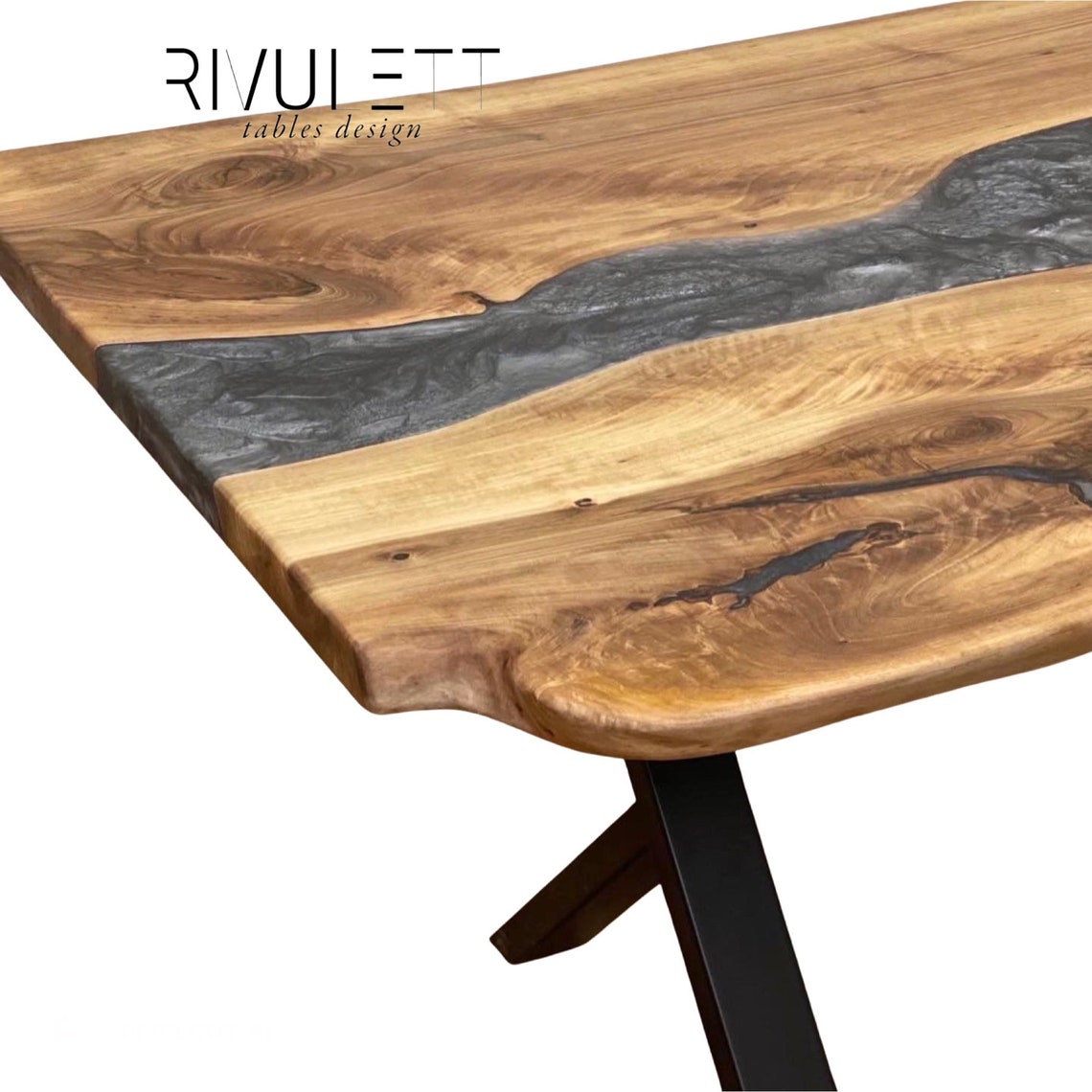 Live Edge River Dining Table Walnut Wood With Graphite Pearl Epoxy ...