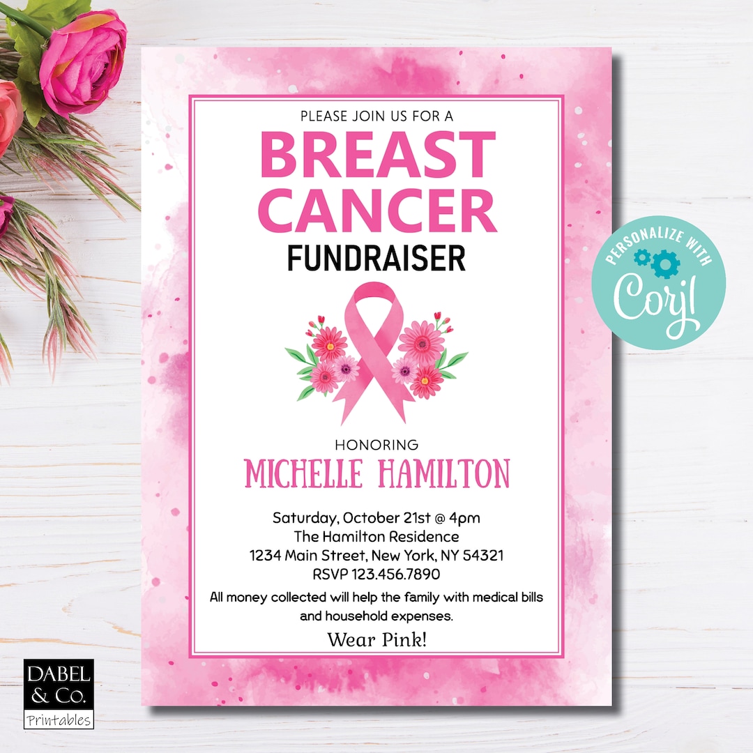 Breast Cancer Fundraiser Invitation, Editable Breast Cancer Benefit Event Invite, Instant ...