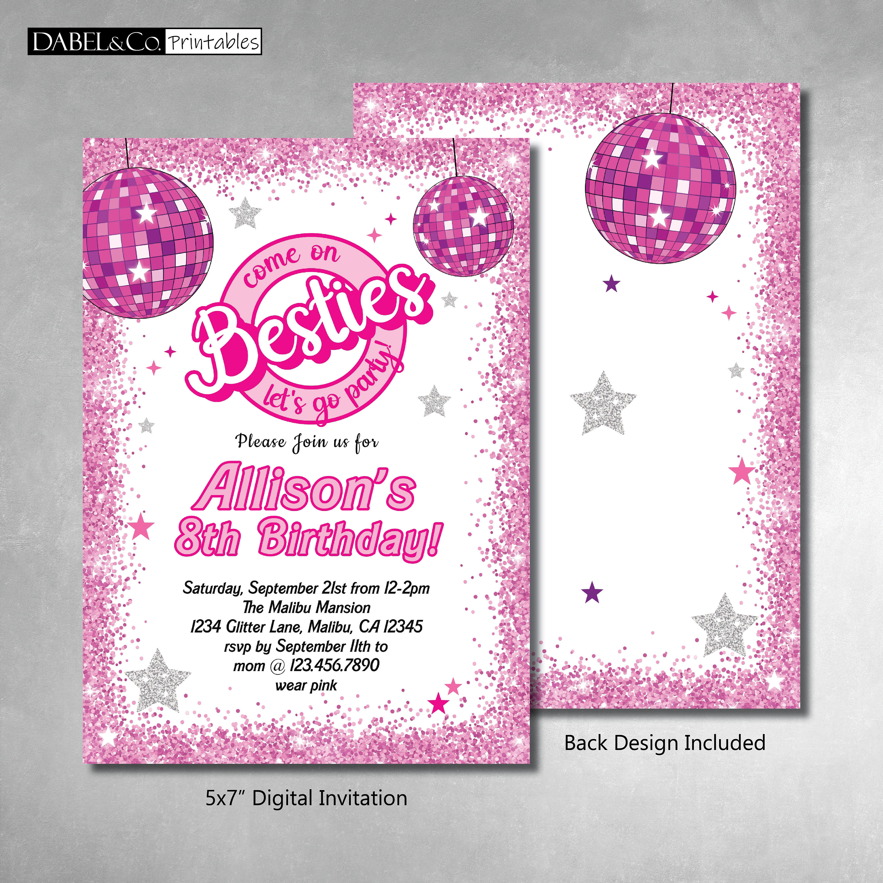 Pink Sparkle Birthday Invitation, Disco Ball Party Editable Template ...
