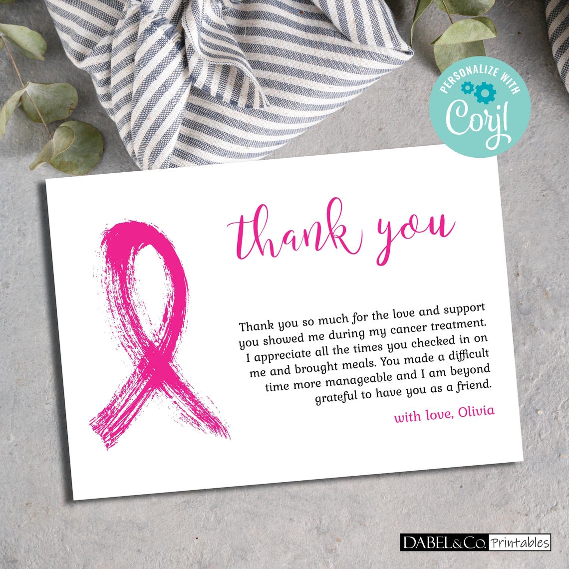 Pink Ribbon Thank You Note, Breast Cancer Card, Cancer Thank You Note ...