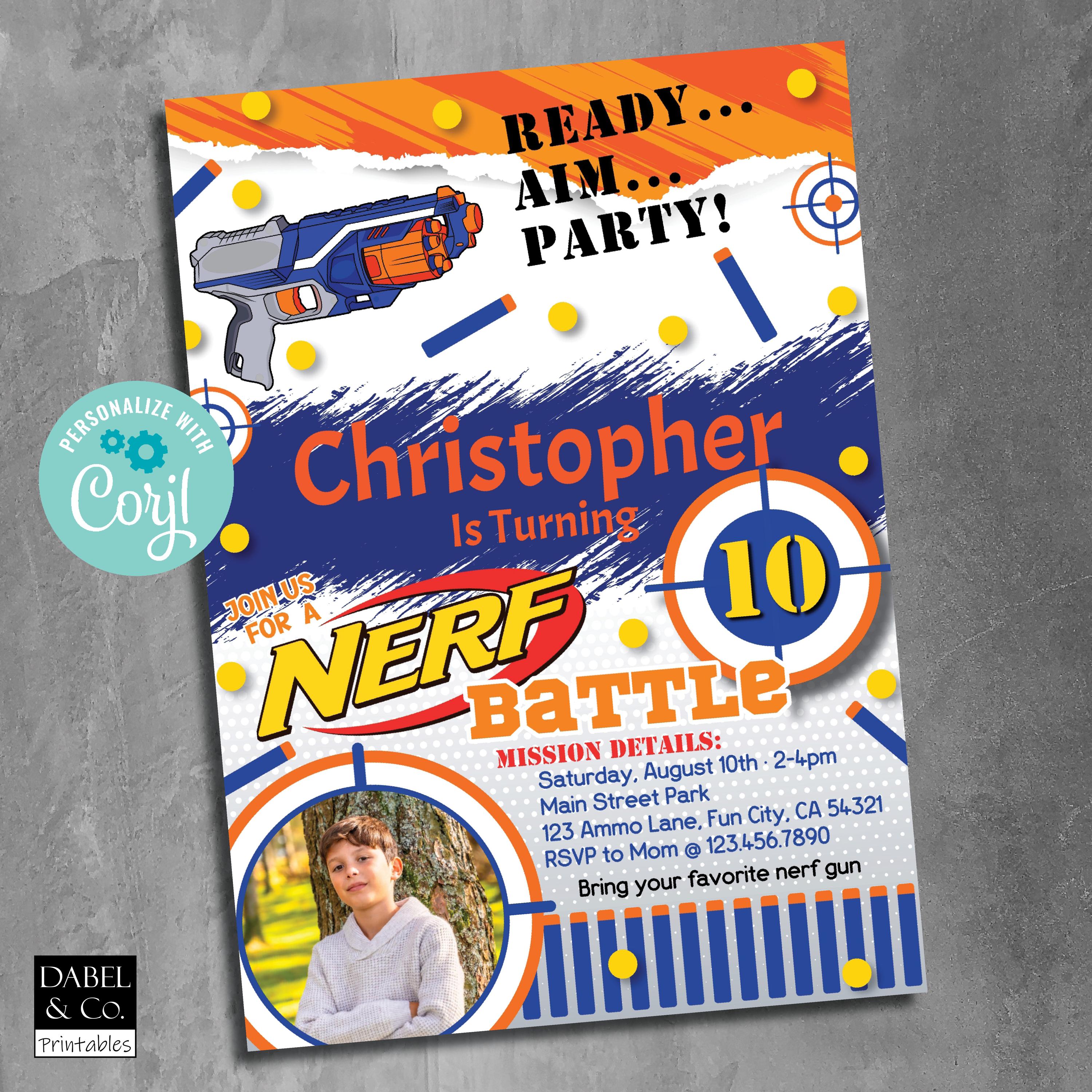 Nerf Birthday Invitation With Photo, Picture Invite, Nerf War, Dart Gun ...