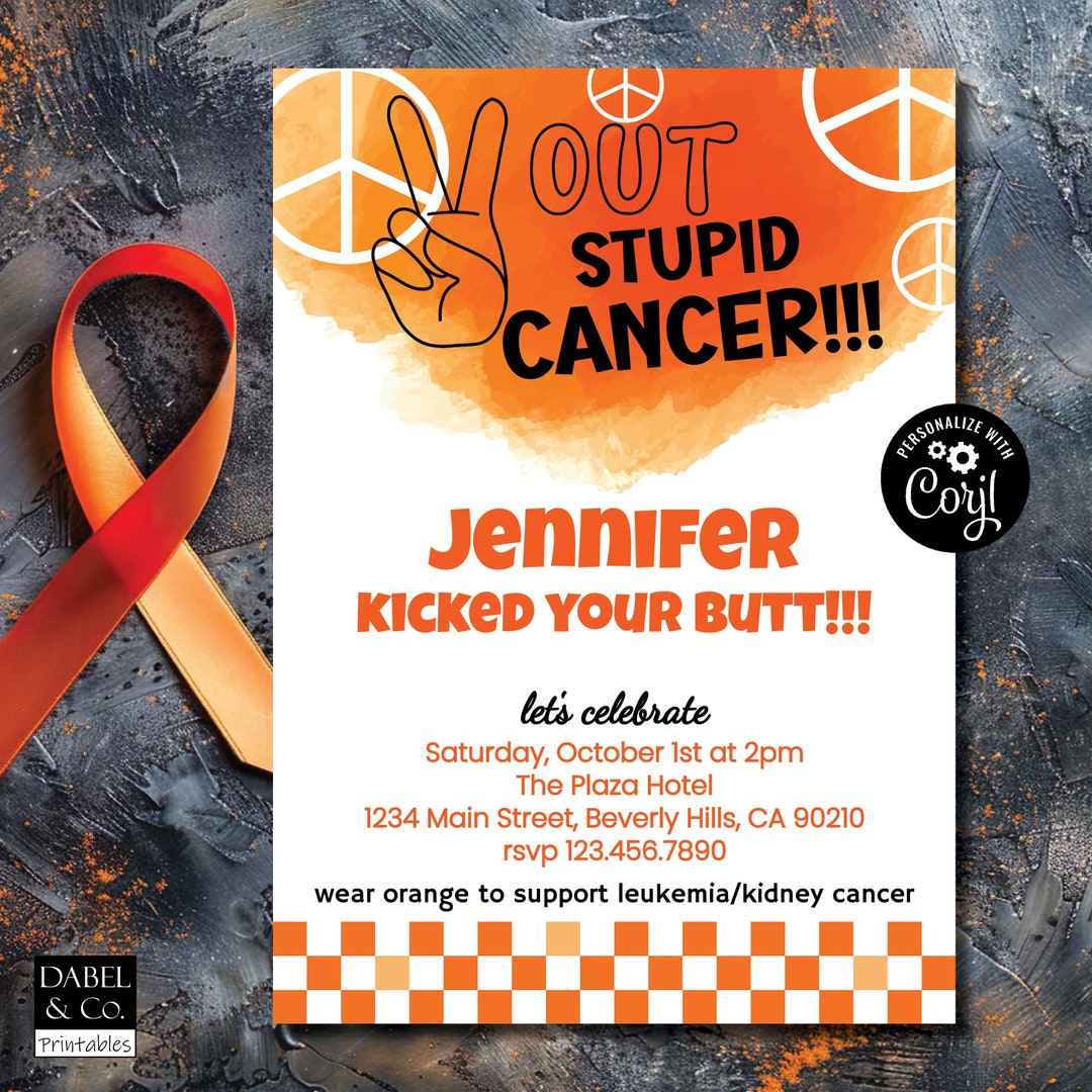 Peace Out Cancer Invitation, Goodbye Cancer Party, #orangeup Invite ...