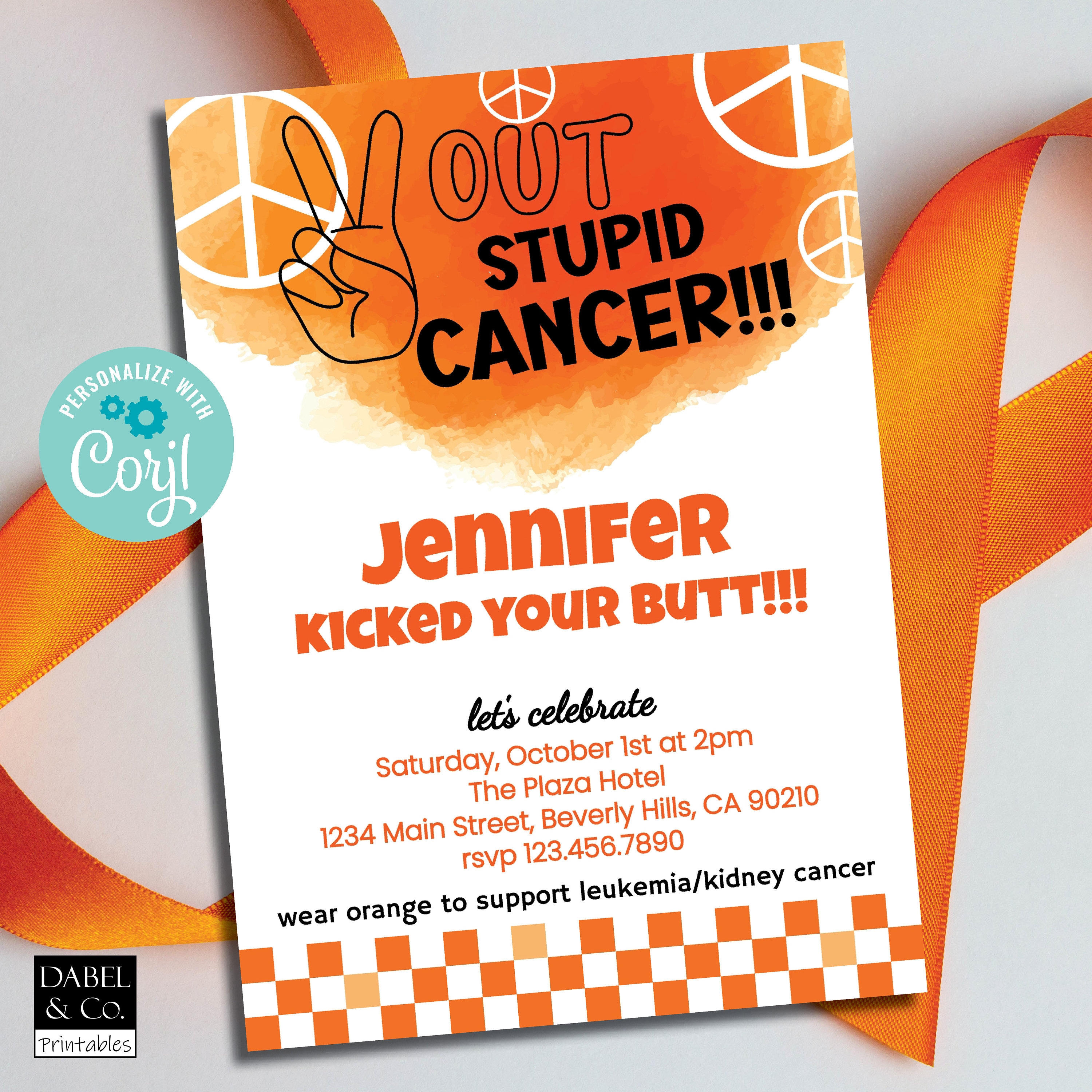 Peace Out Cancer Invitation, Goodbye Cancer Party, #orangeup Invite ...