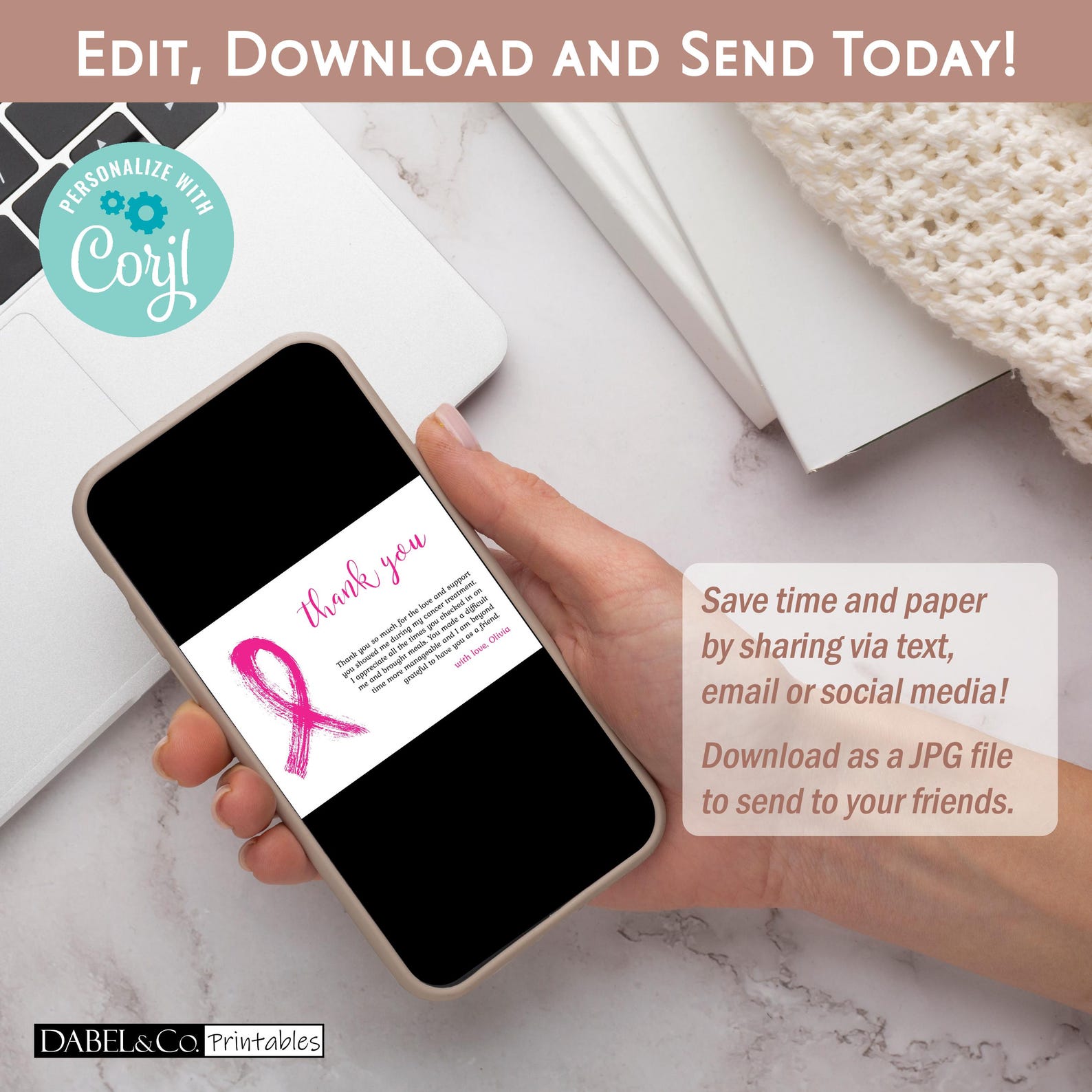 Pink Ribbon Thank You Note, Breast Cancer Card, Cancer Thank You Note, Cancer Favor Tag, Breast ...