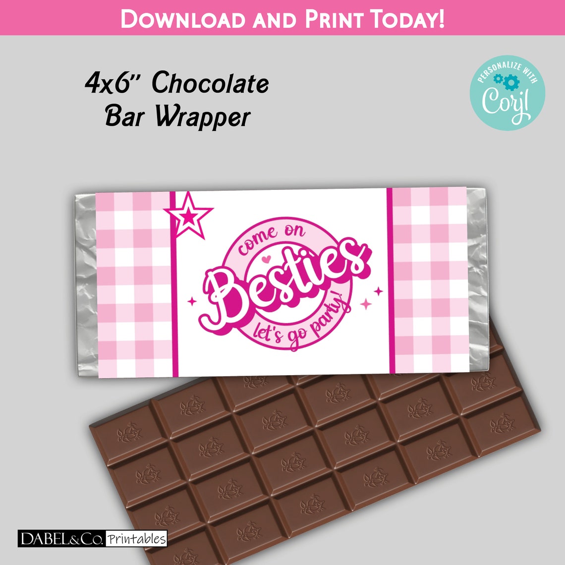 Besties Birthday Chocolate Bar Wrappers, Favor Tags, Stars Birthday ...