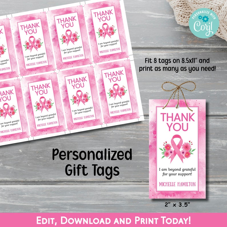 Breast Cancer Fundraiser Tags, Pink Breast Cancer Awareness Thank You ...