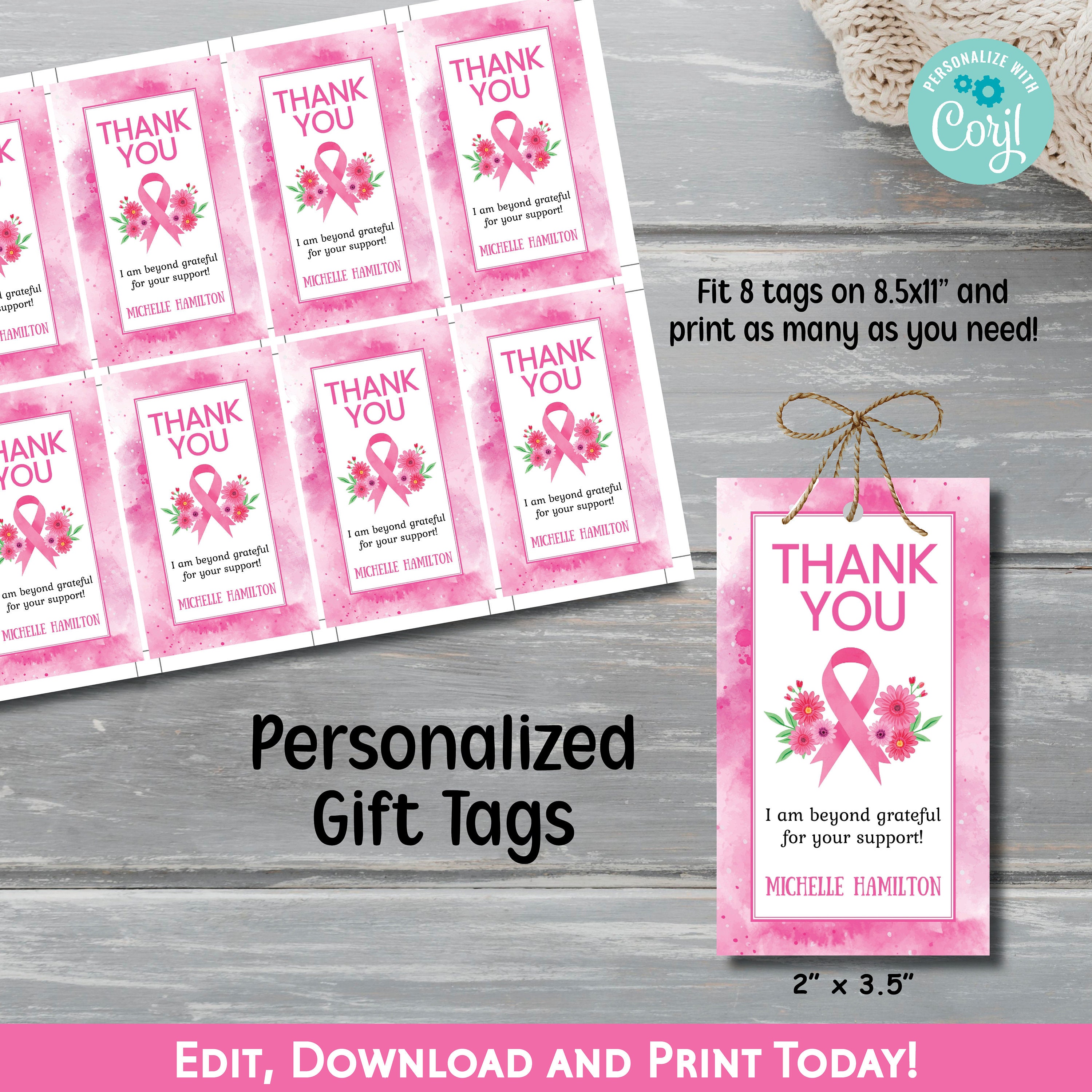 Breast Cancer Fundraiser Tags, Pink Breast Cancer Awareness Thank You ...