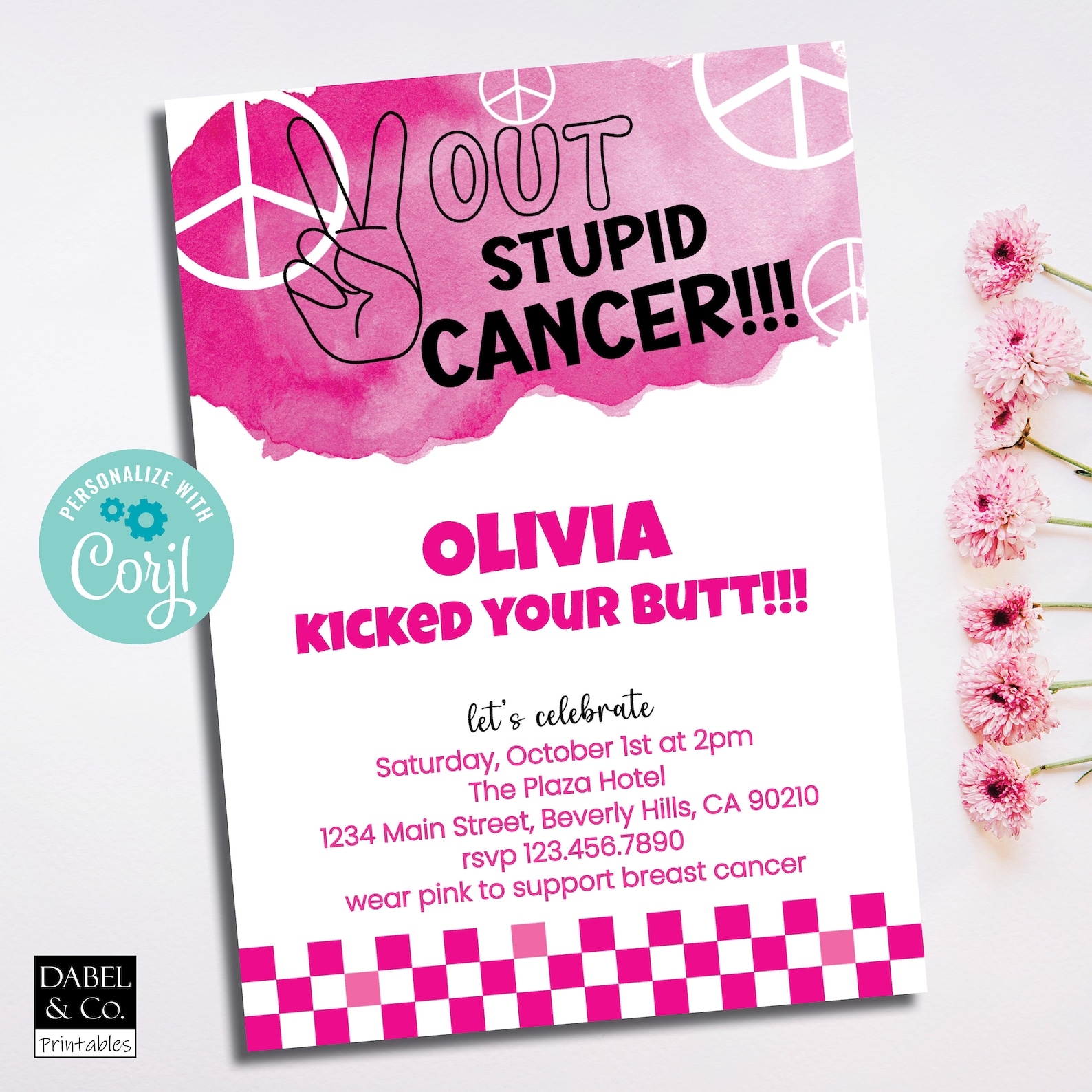 Peace Out Cancer Invitation, Goodbye Cancer Party Invite, No More Chemo ...