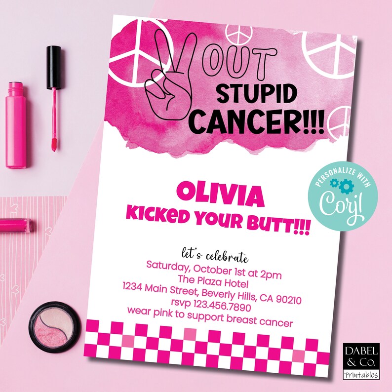 Peace Out Cancer Invitation, Goodbye Cancer Party Invite, No More Chemo ...