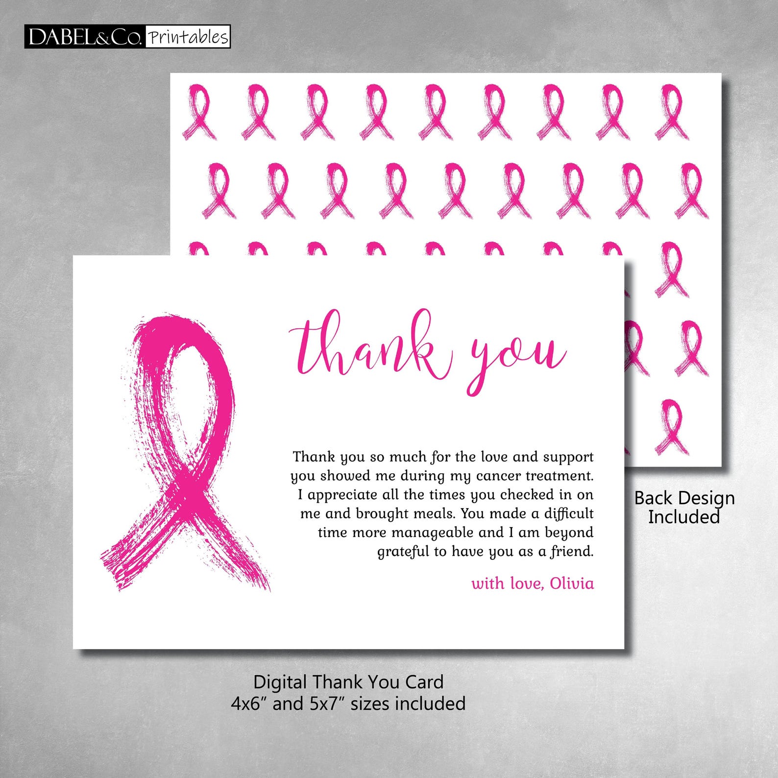 Pink Ribbon Thank You Note, Breast Cancer Card, Cancer Thank You Note ...