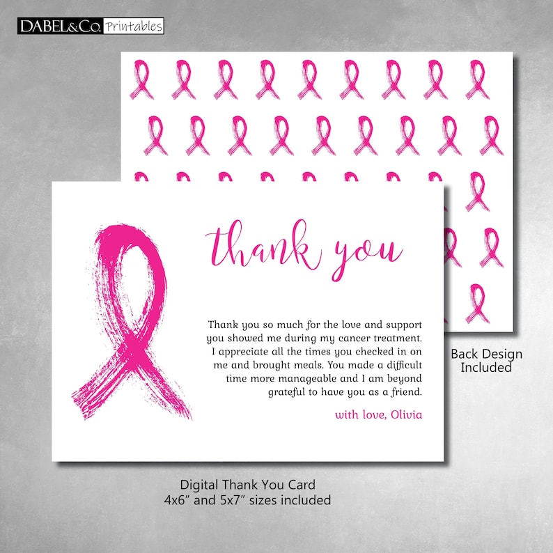 Pink Ribbon Thank You Note, Breast Cancer Card, Cancer Thank You Note ...