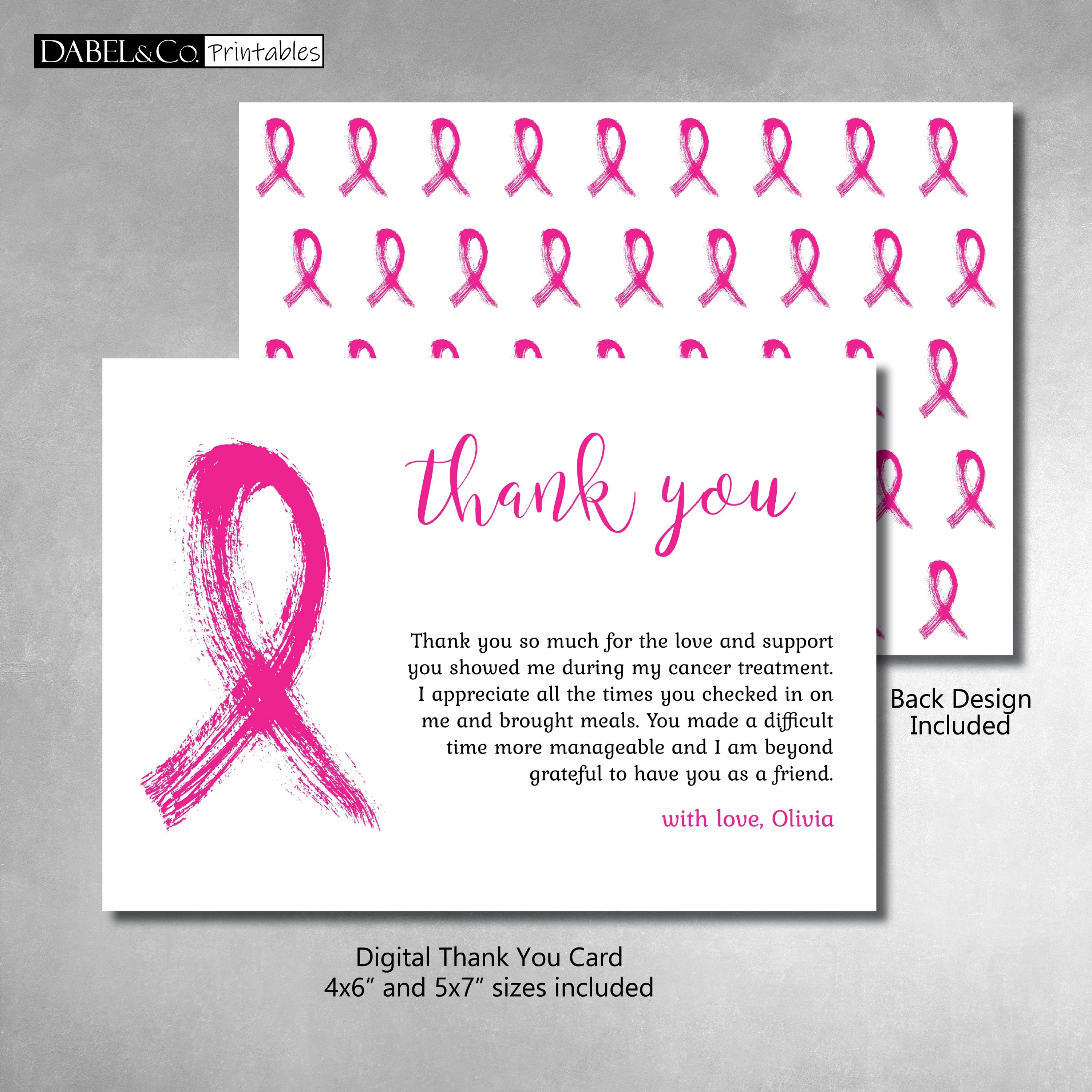 Pink Ribbon Thank You Note, Breast Cancer Card, Cancer Thank You Note ...