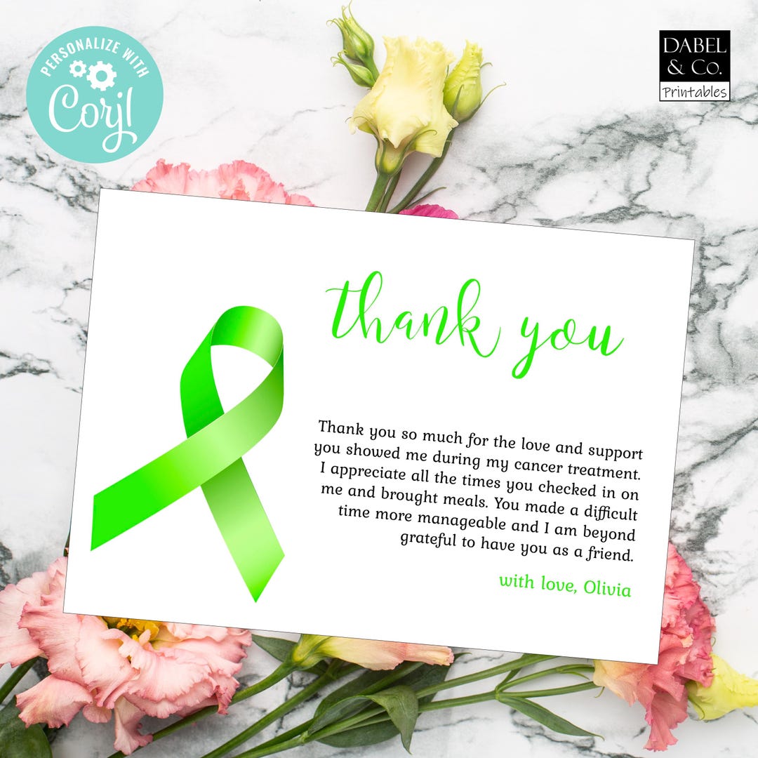 Lime Green Ribbon Thank You Note, Non-hodgkin Lymphoma Cancer Card ...