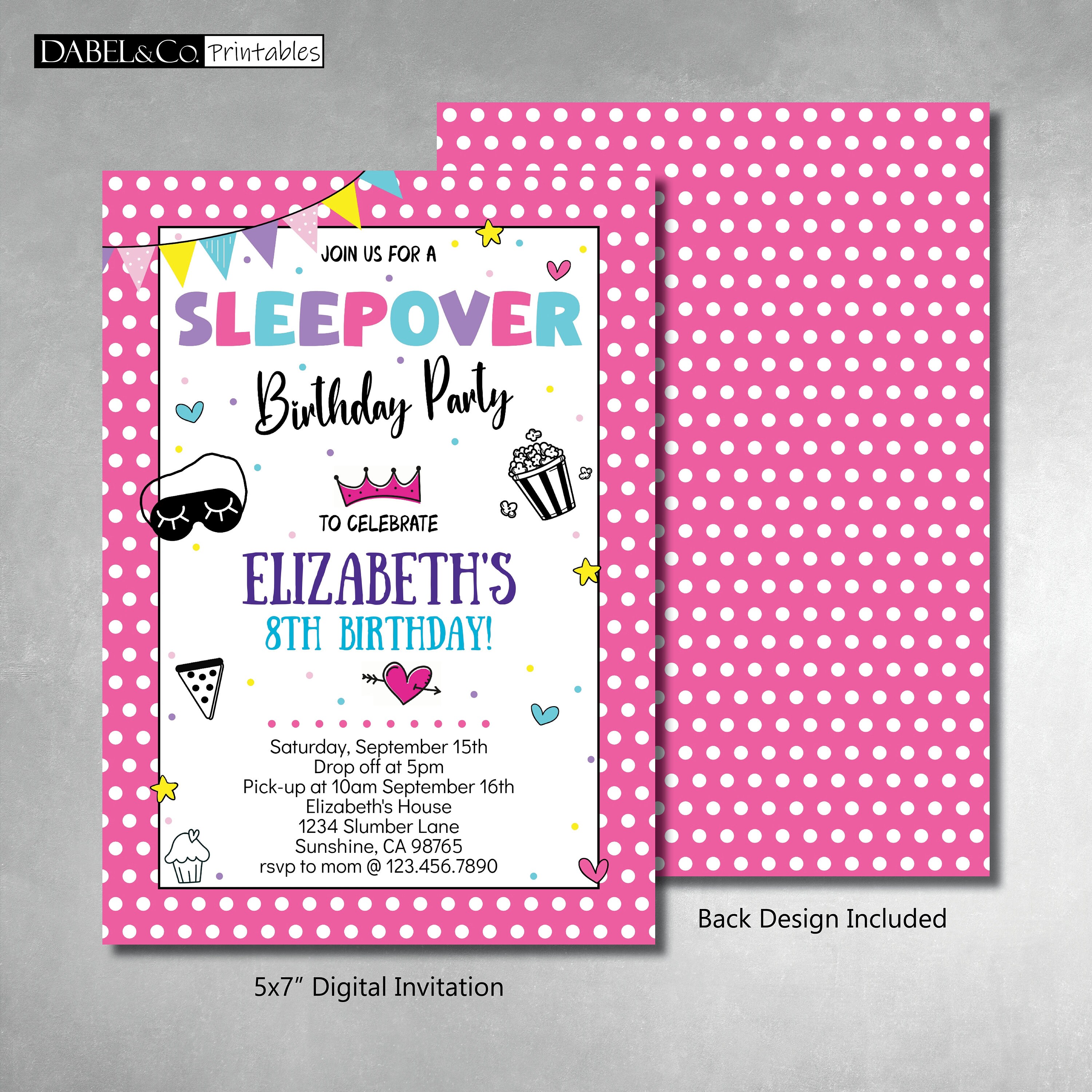 Sleepover Birthday Invitation, Slumber Party Editable Birthday Template ...
