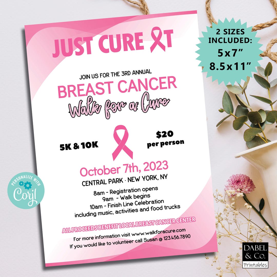 Breast Cancer Walk for a Cure Invitation, Editable Breast Cancer ...