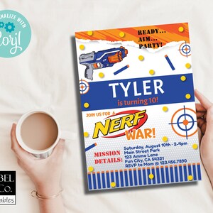 Nerf Birthday Invitation Nerf War Dart Gun Battle Editable - Etsy