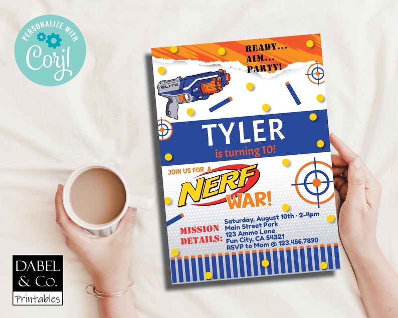 Nerf Birthday Invitation Nerf War Dart Gun Battle Editable - Etsy UK
