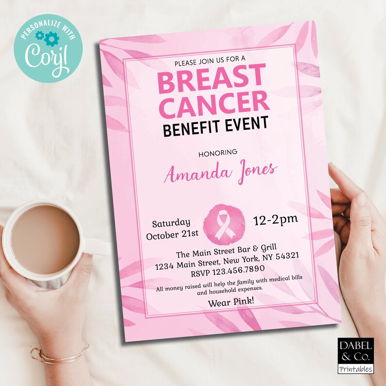 Breast Cancer Benefit Event Invitation, Editable Breast Cancer ...