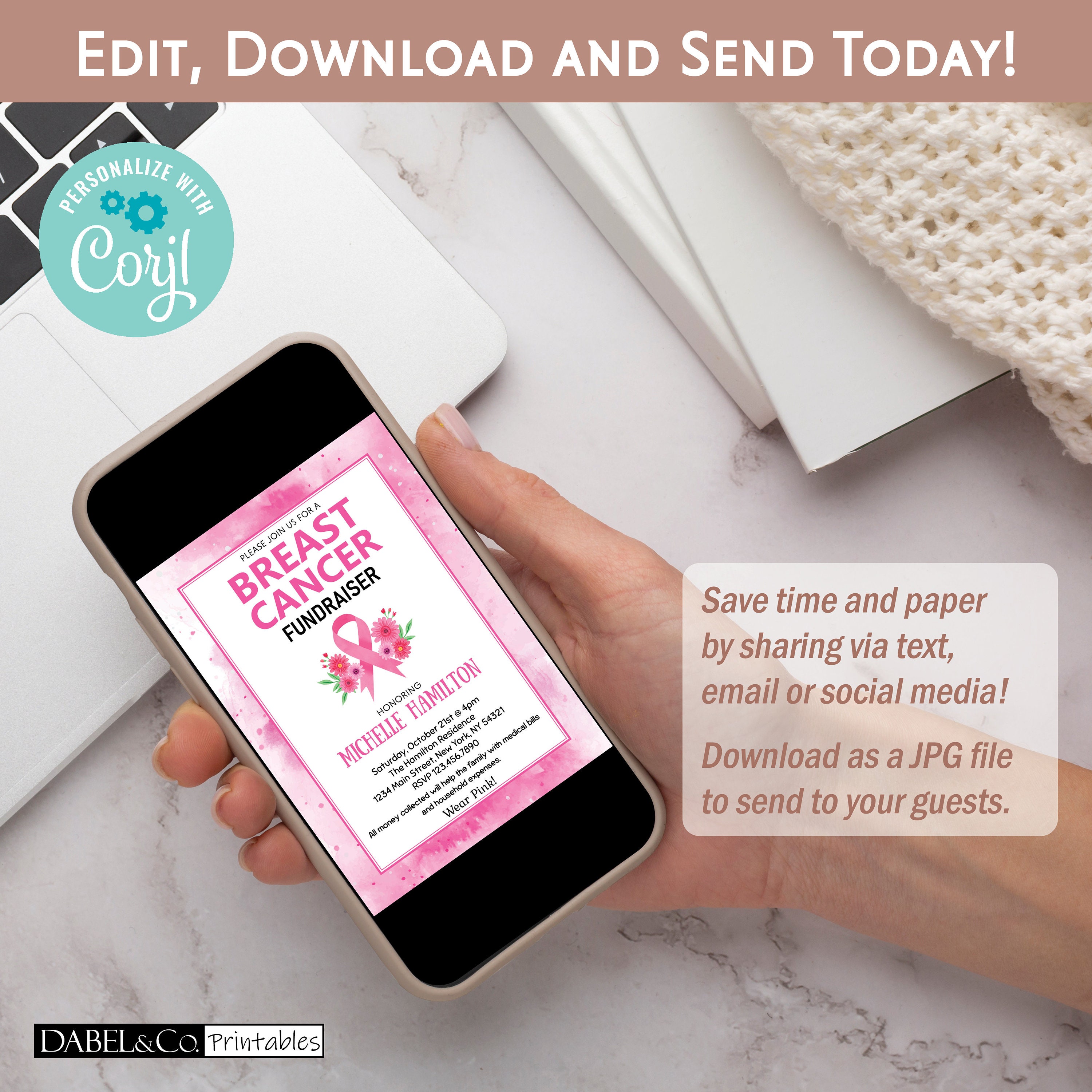 Breast Cancer Fundraiser Invitation, Editable Breast Cancer Benefit ...