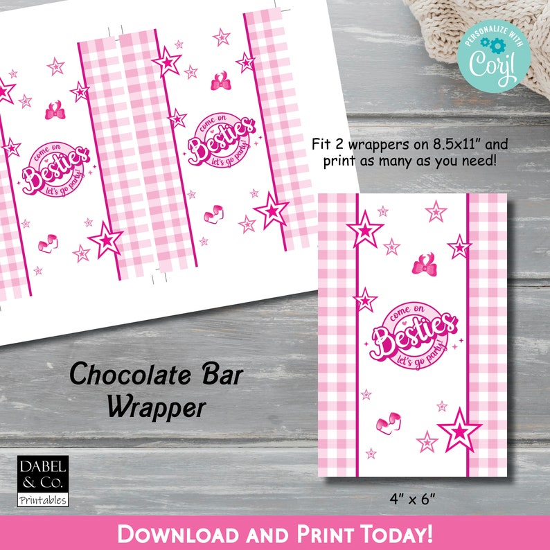Besties Birthday Chocolate Bar Wrappers, Favor Tags, Stars Birthday ...