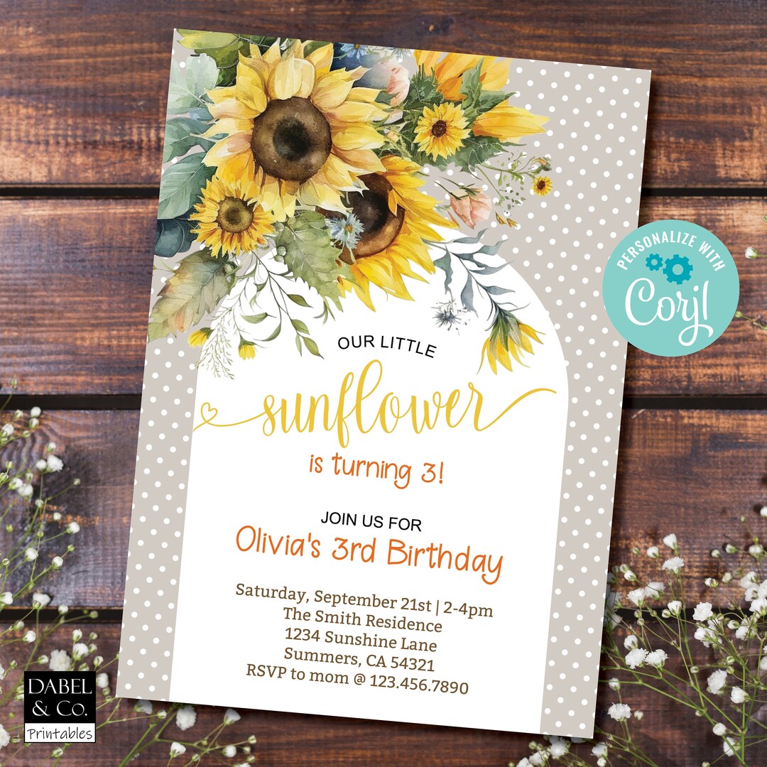 Sunflower Birthday Invitation, Sunflowers Birthday Party Template ...