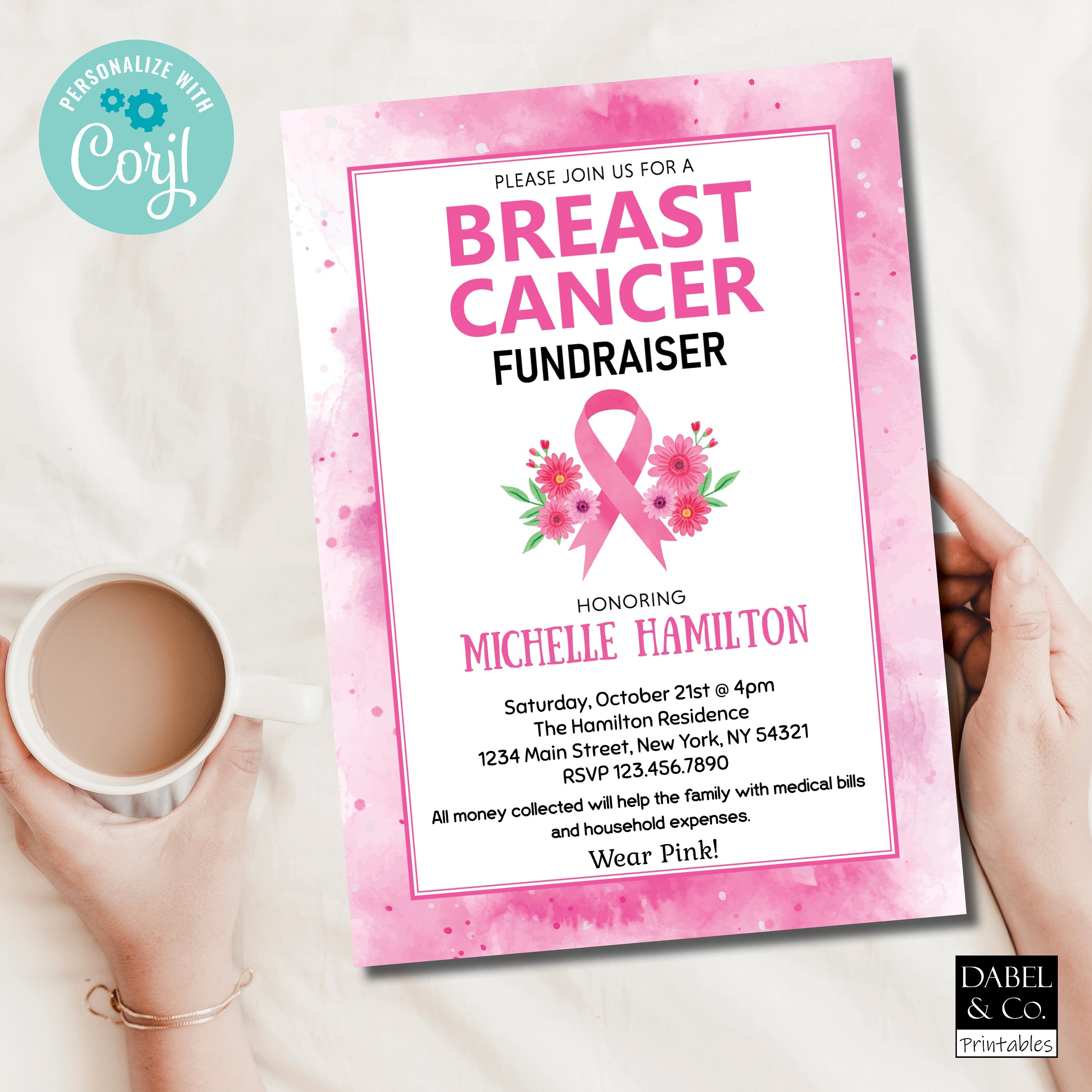 Breast Cancer Fundraiser Invitation, Editable Breast Cancer Benefit ...