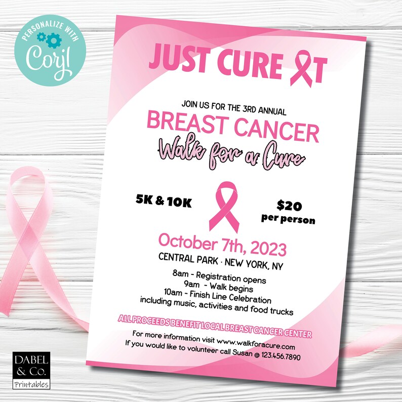 Breast Cancer Walk for a Cure Invitation, Editable Breast Cancer ...