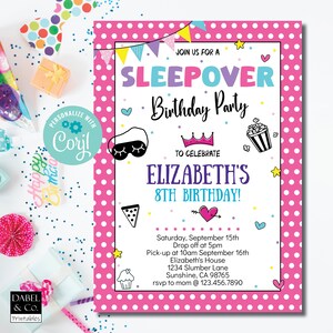 Sleepover Birthday Invitation, Slumber Party Editable Birthday Template ...