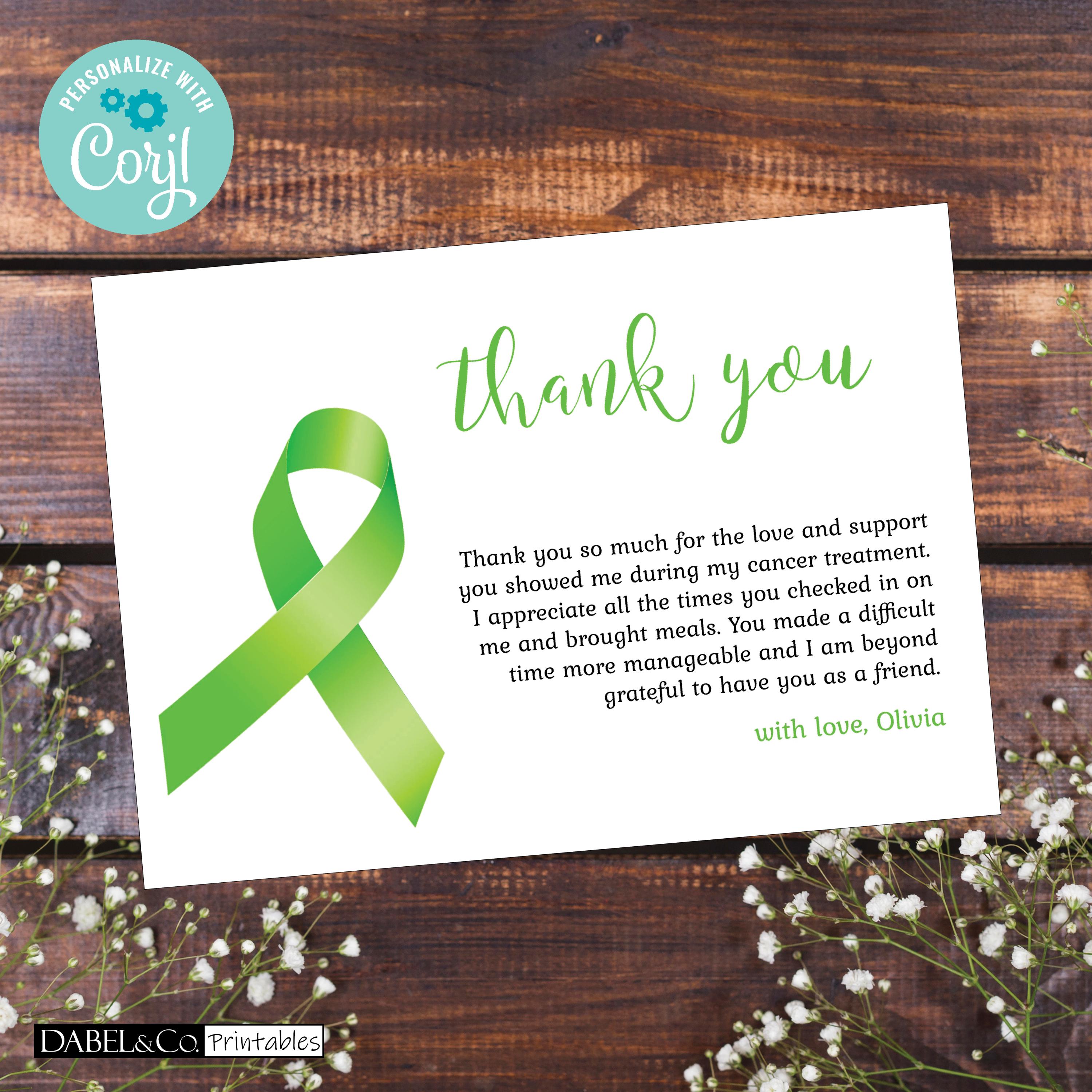 Lime Green Ribbon Thank You Note, Non-hodgkin Lymphoma Cancer Card ...