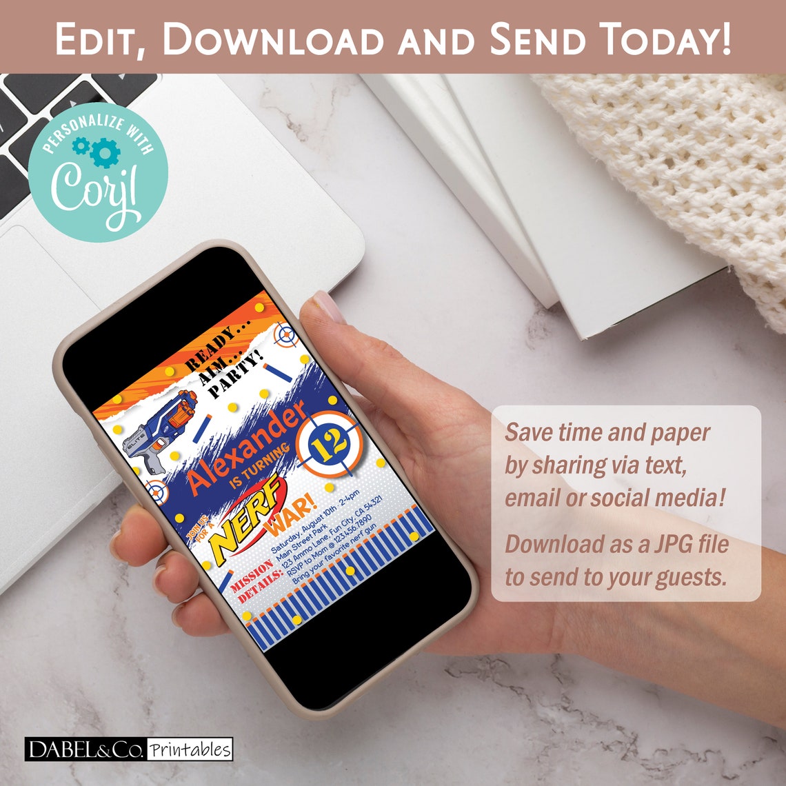 Nerf Birthday Invitation, Nerf War, Dart Gun Battle Editable Birthday ...