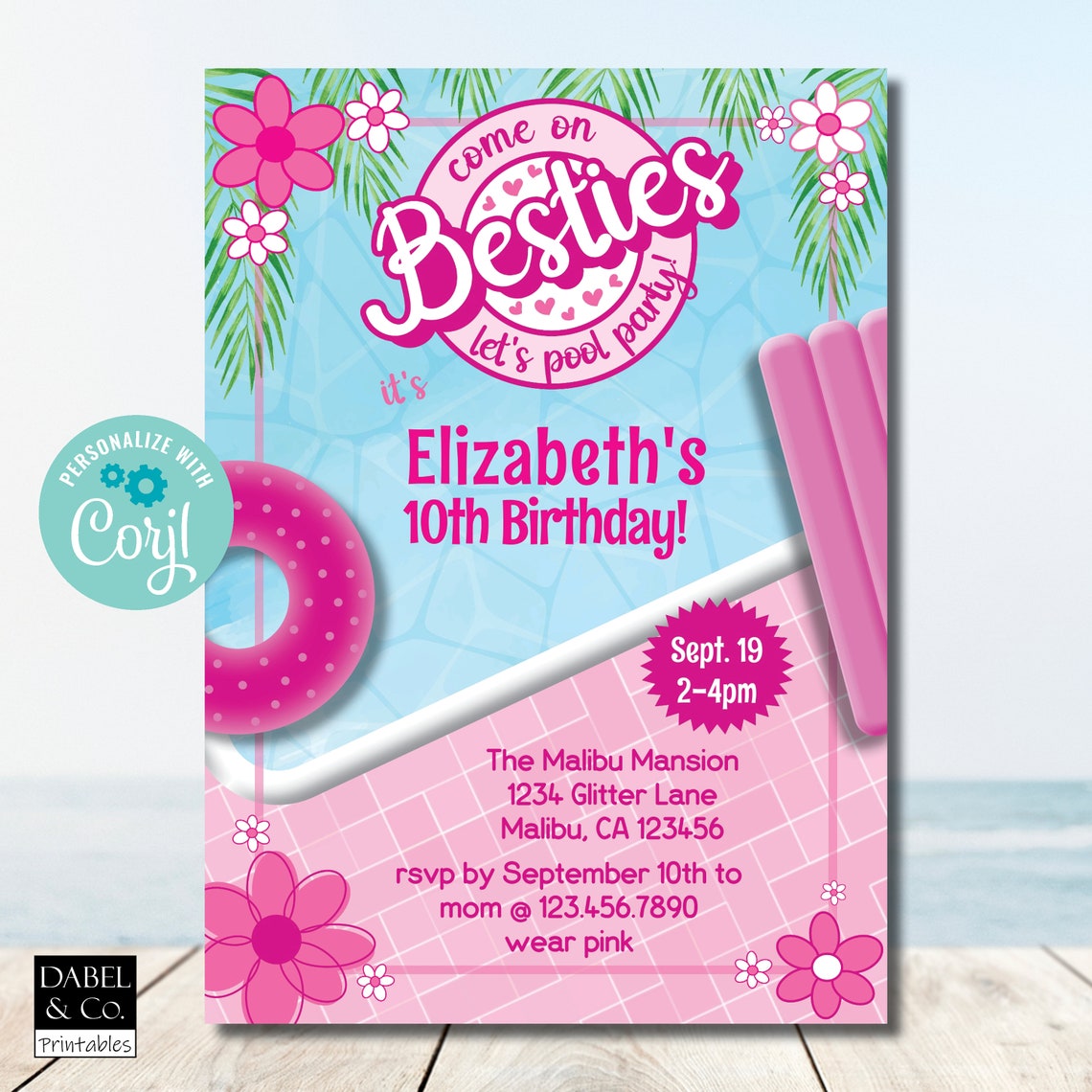 Pool Party Birthday Invitation, Doll Birthday Party Editable Template ...