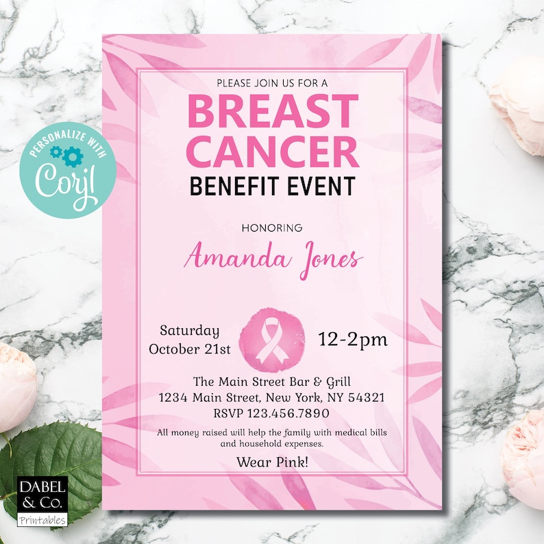 Breast Cancer Benefit Event Invitation, Editable Breast Cancer ...