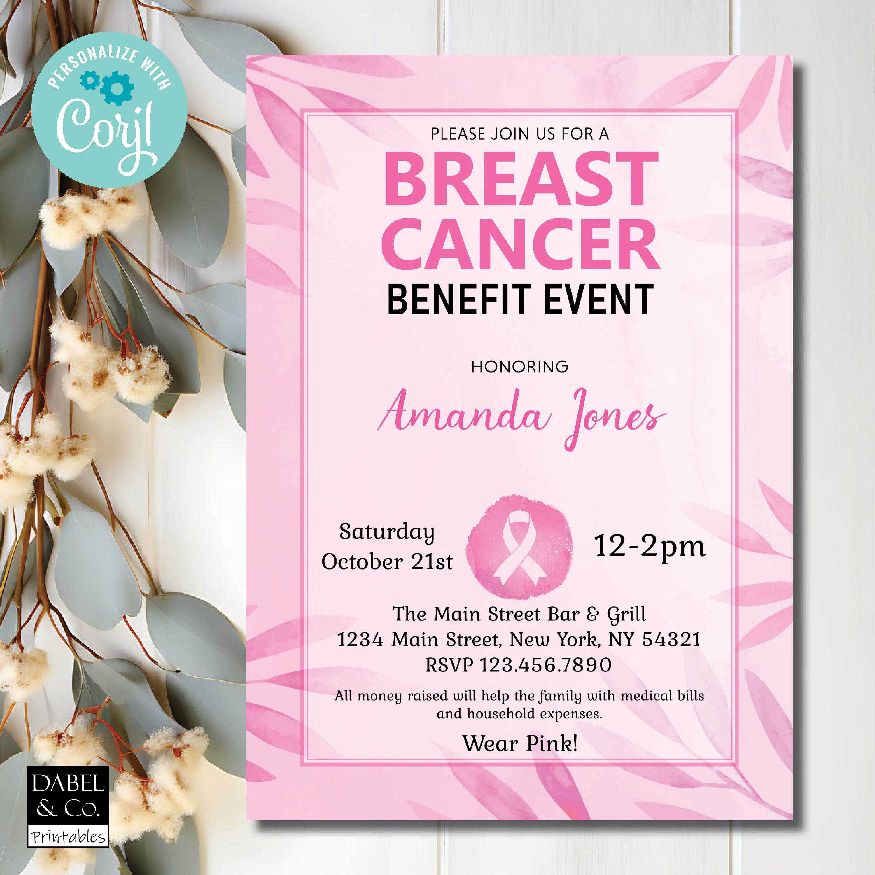 Breast Cancer Benefit Event Invitation, Editable Breast Cancer ...