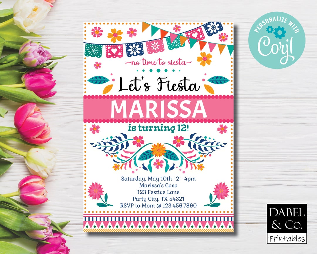 Fiesta Birthday Invitation Colorful Fun Festive Bright Editable ...