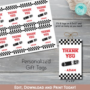 Printable Black and White Checkered Birthday Party Favor Tags, Editable ...
