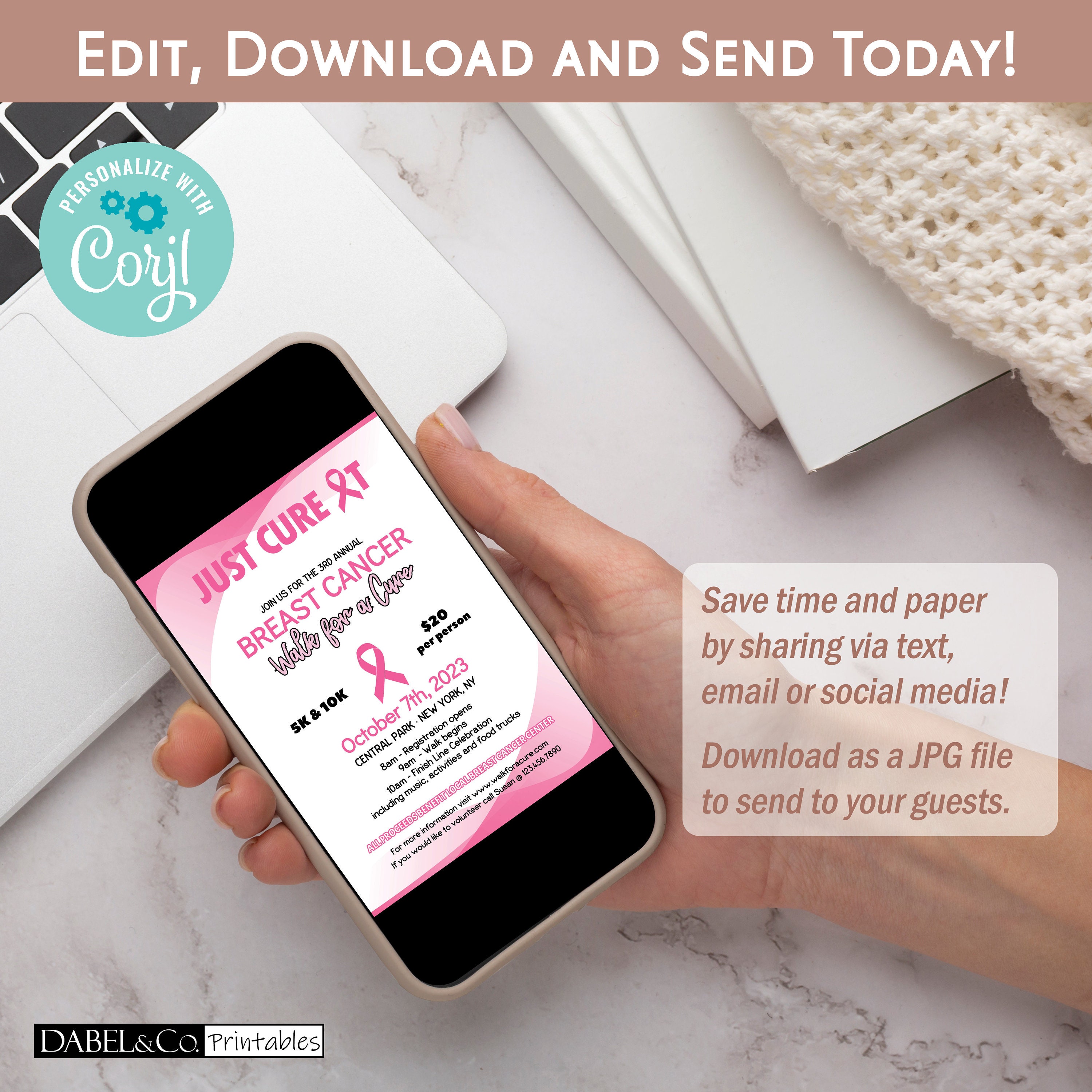 Breast Cancer Walk for a Cure Invitation, Editable Breast Cancer ...