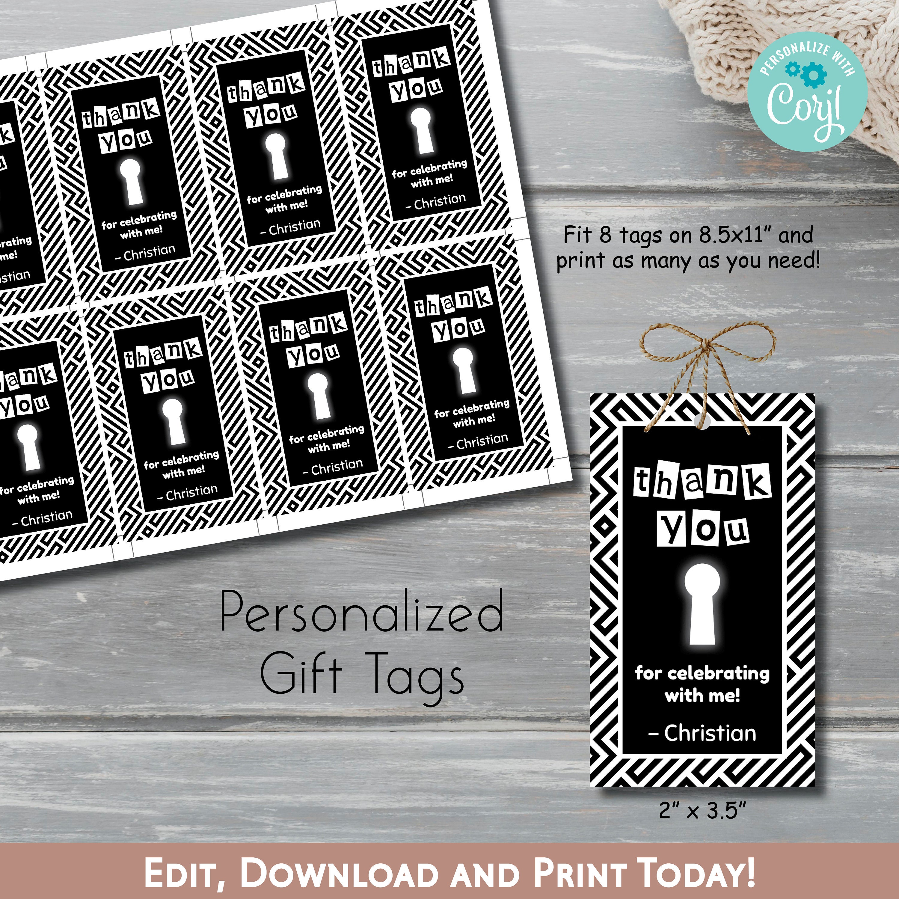 Escape Room Party Favor Tags, Mystery Party Thank You Tags, Printable ...