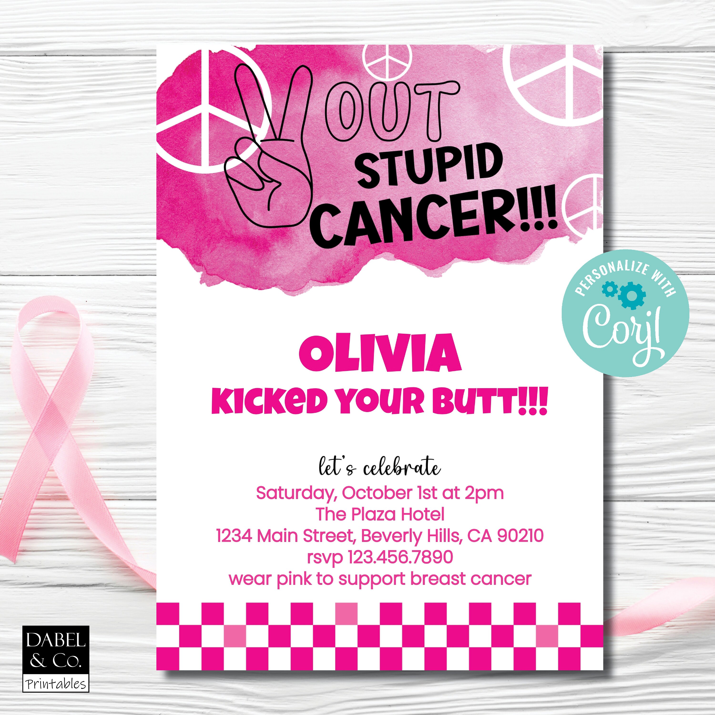 Peace Out Cancer Invitation, Goodbye Cancer Party Invite, No More Chemo ...