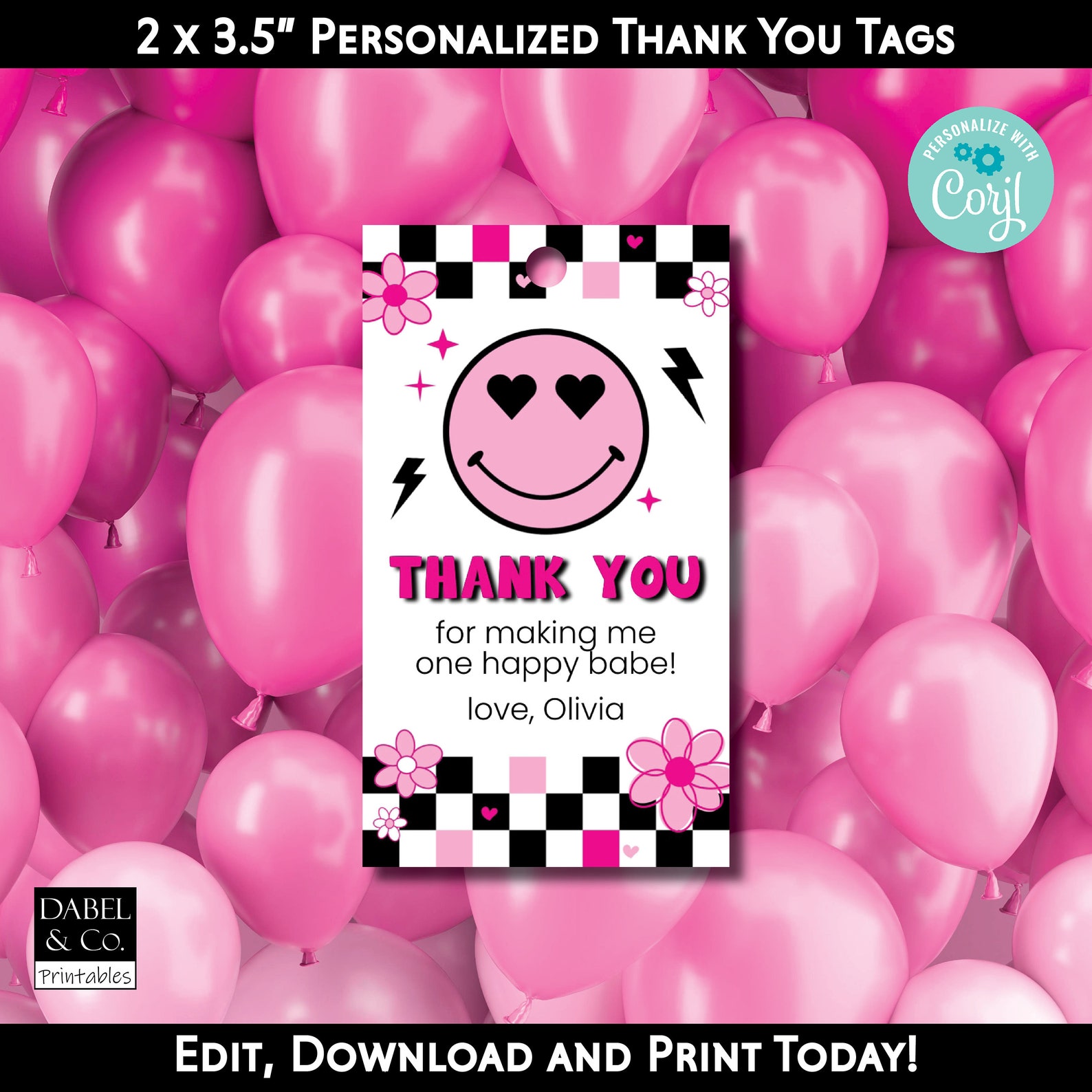 Editable 1st Birthday Thank You Tag, One Happy Babe Favor Tag, First ...