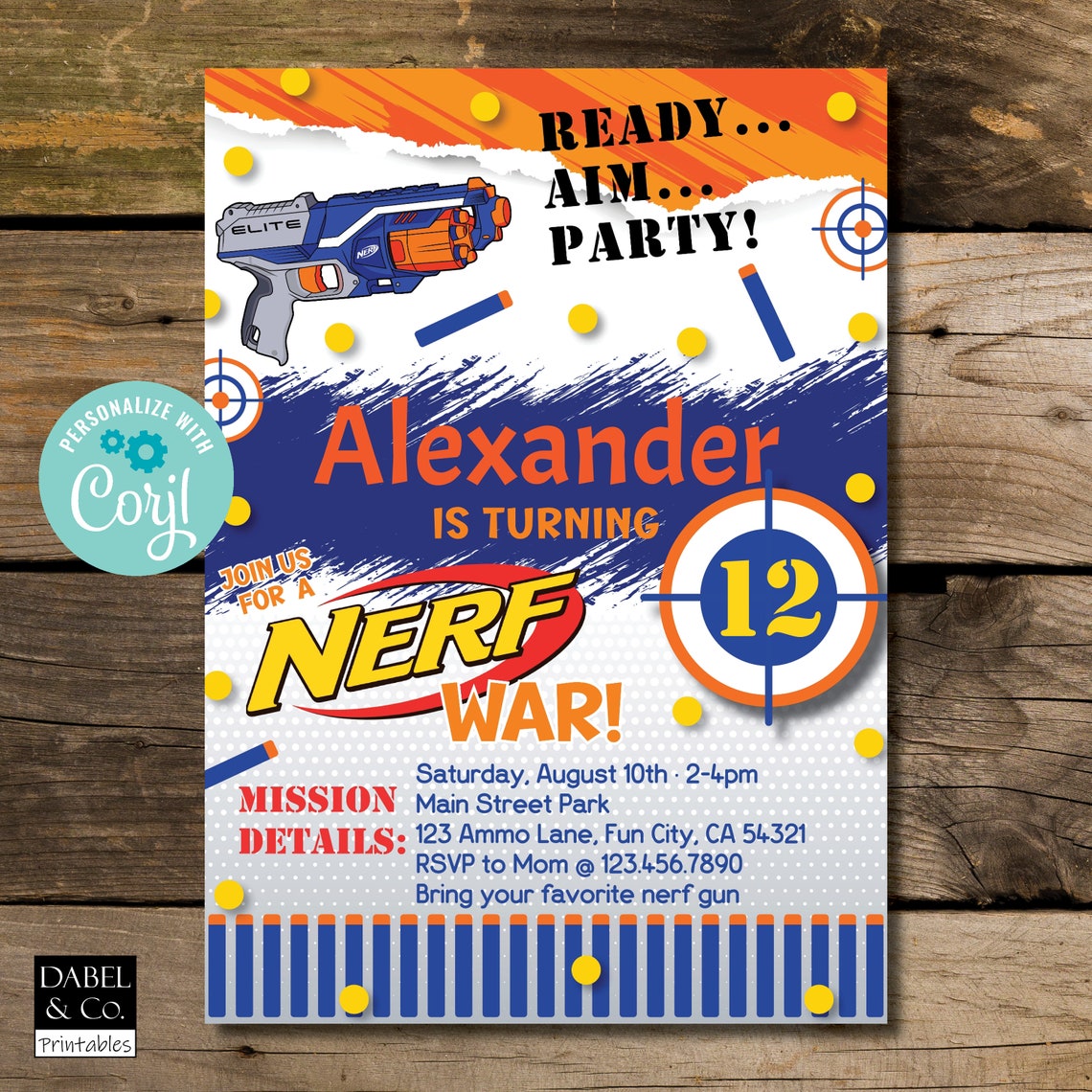 Nerf Birthday Invitation, Nerf War, Dart Gun Battle Editable Birthday ...