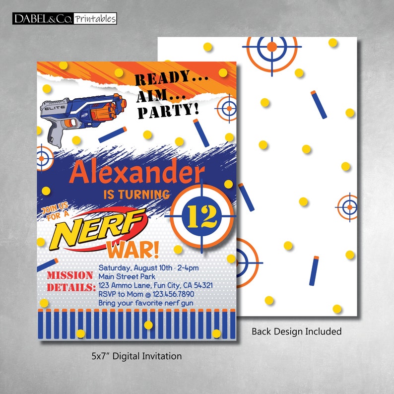 Nerf Birthday Invitation, Nerf War, Dart Gun Battle Editable Birthday ...